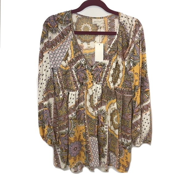 MELLODAY | Tops | Boho Cream Floral Paisley Smocked Top | Poshmark